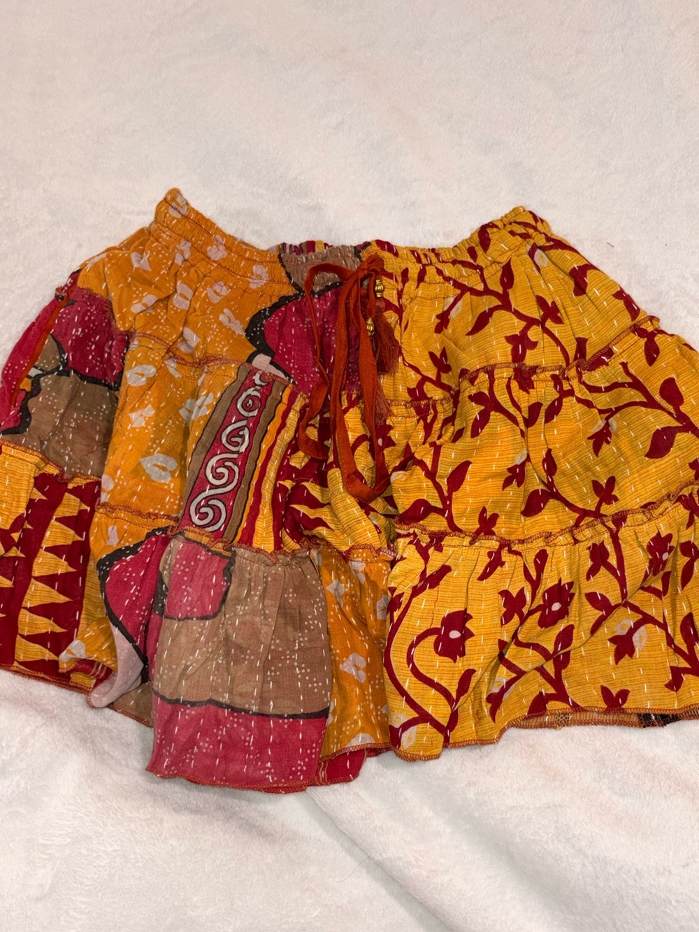 Karma Nepal Craft | Skirts | Boho Kantha Tiered Floral Yellow Orange ...